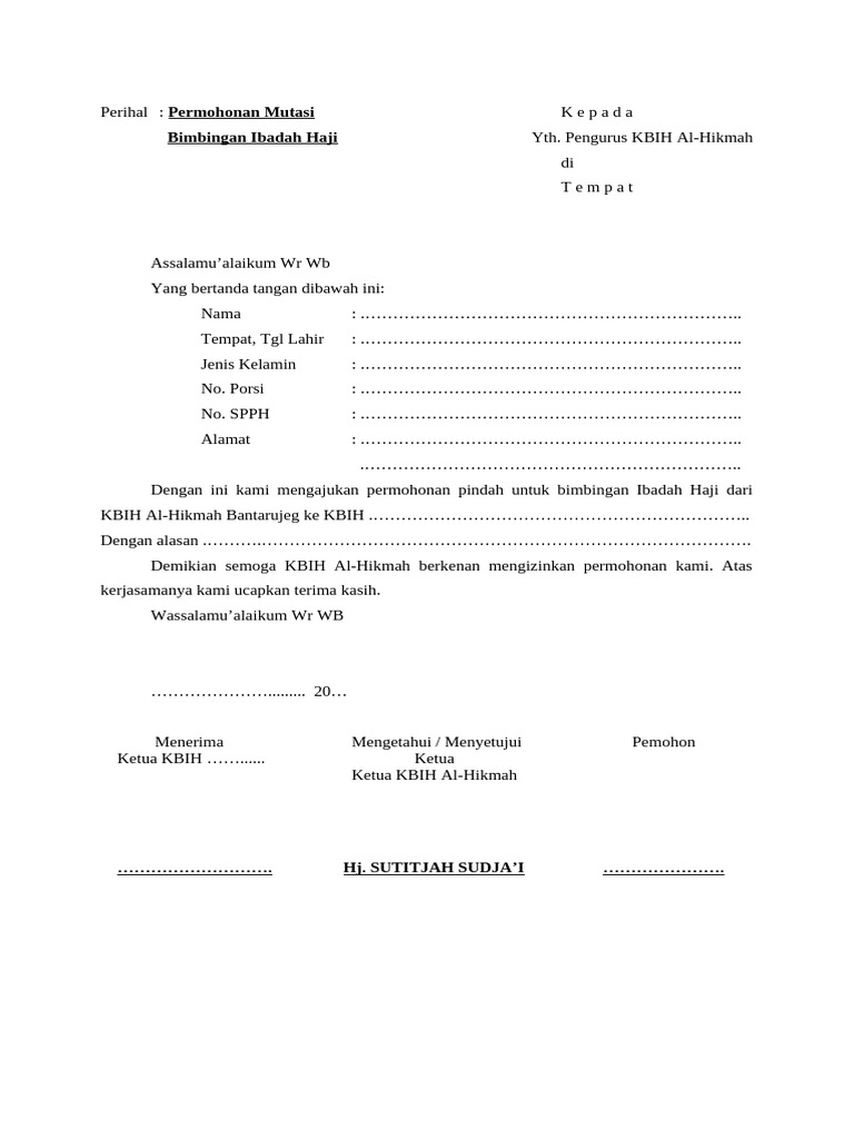Permohonan Mutasi KBIH Haji 2023 | PDF