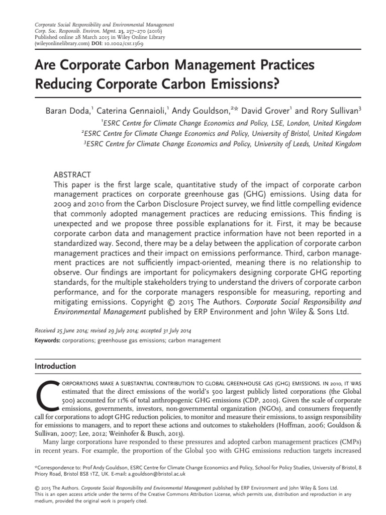 Corp Soc Responsibility Env - 2015 - Doda - Are Corporate Carbon ...