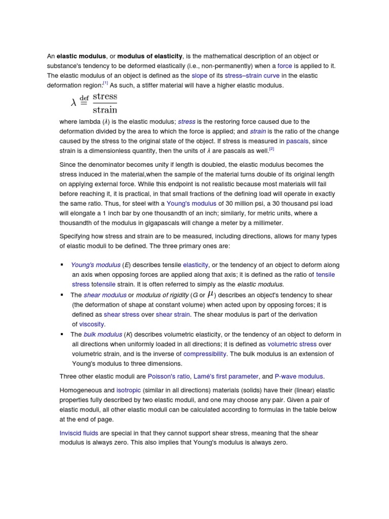 Modulus of Elasticity | PDF | Elasticity (Physics) | Young's Modulus