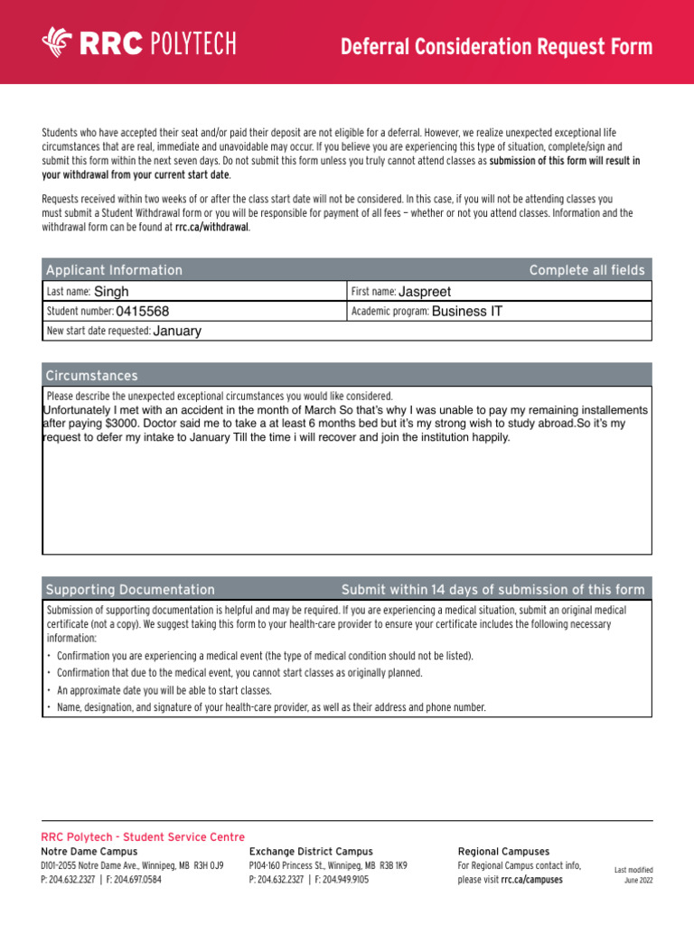 Deferral Consideration Request Form - June 2022 - Final Fillable RE | PDF