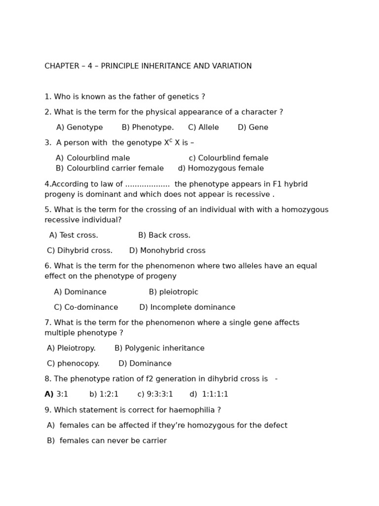Genetics: Inheritance and Variation Quiz | PDF | Dominance (Genetics ...