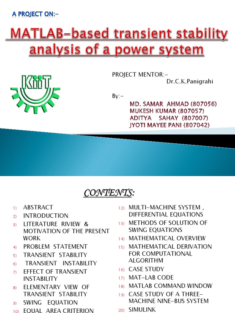 MATLAB-Based Transient Stability Analysis of A Power System | PDF ...