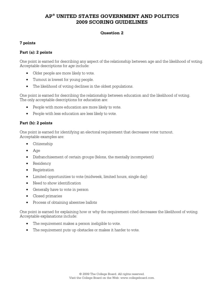 AP United States Government and Politics 2009 Scoring Guidelines | PDF ...