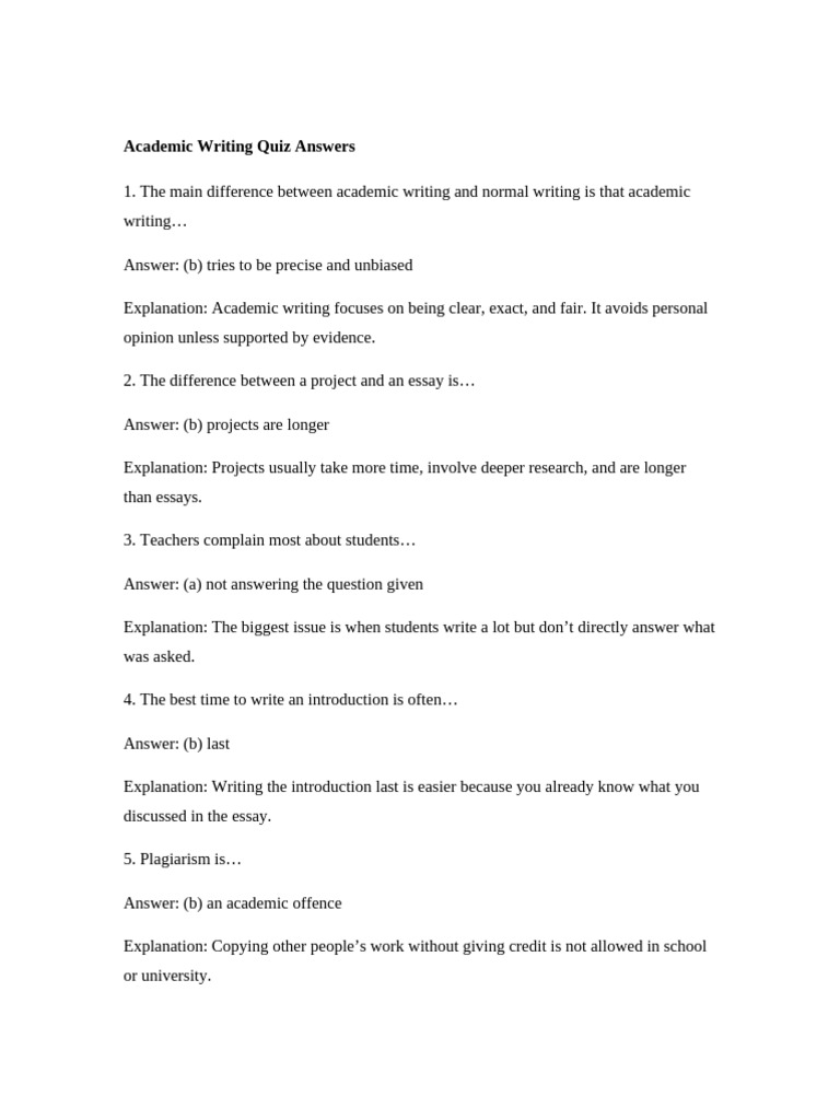 Academic Writing Quiz Insights | PDF