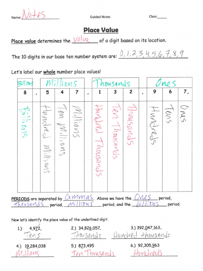 Place Value Guided Notes | PDF