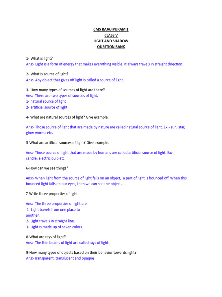 Light and Shadow Concepts for Class V | PDF | Eclipse | Moon