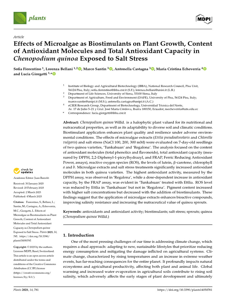 Effects of Microalgae As Biostimulants On Plant Growth, Content of ...
