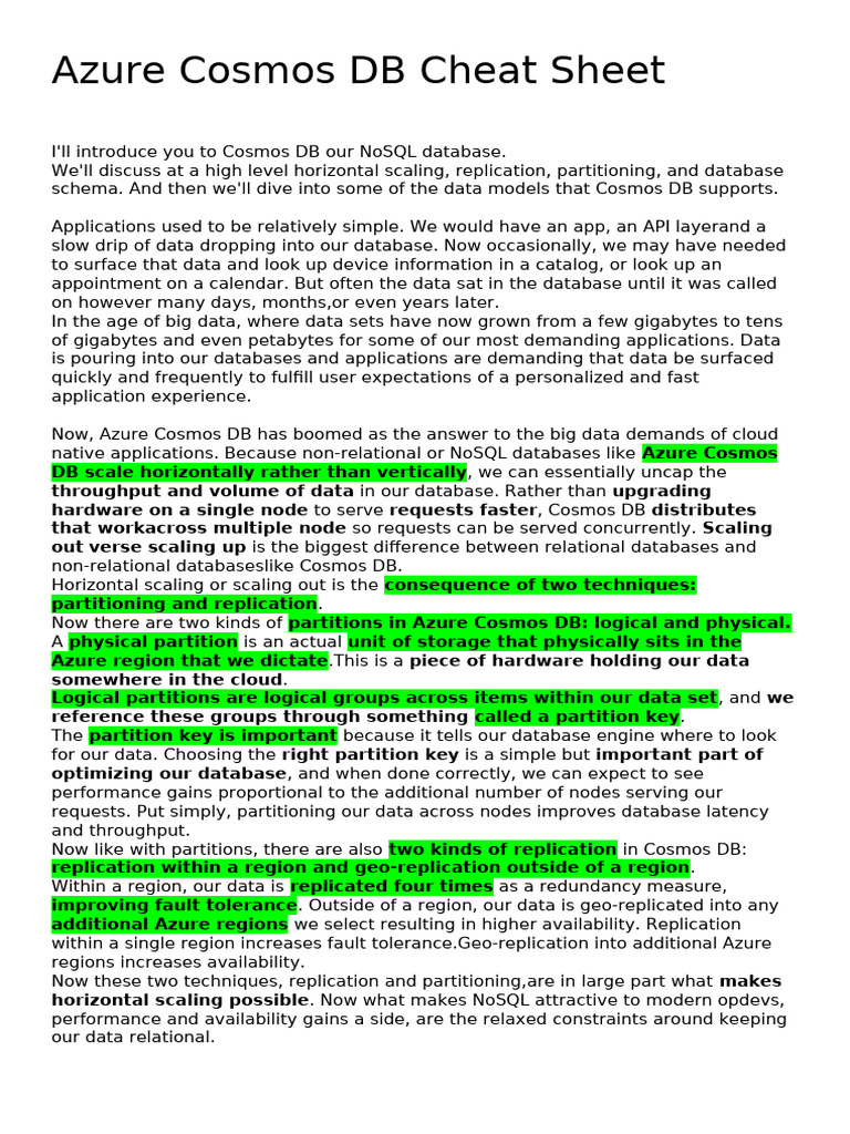 Azure Cosmos DB Overview and Features | PDF | No Sql | Replication ...