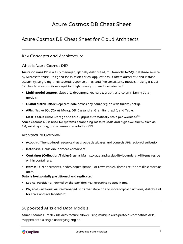 Azure Cosmos DB Cheat Sheet For Cloud Architects | PDF | Database Index ...