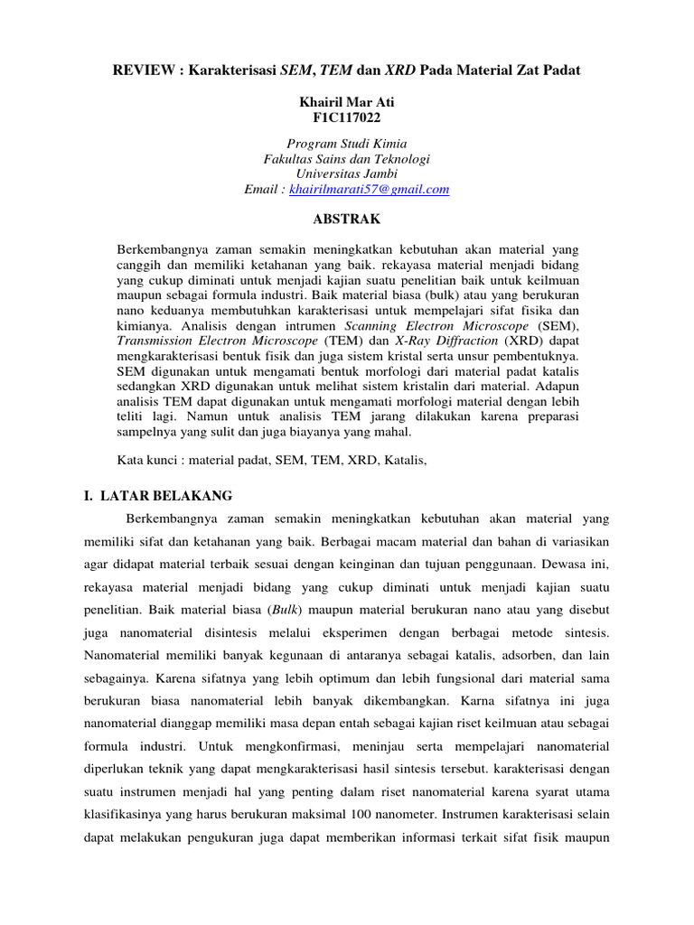 Karakterisasi SEM, TEM, dan XRD Material | PDF