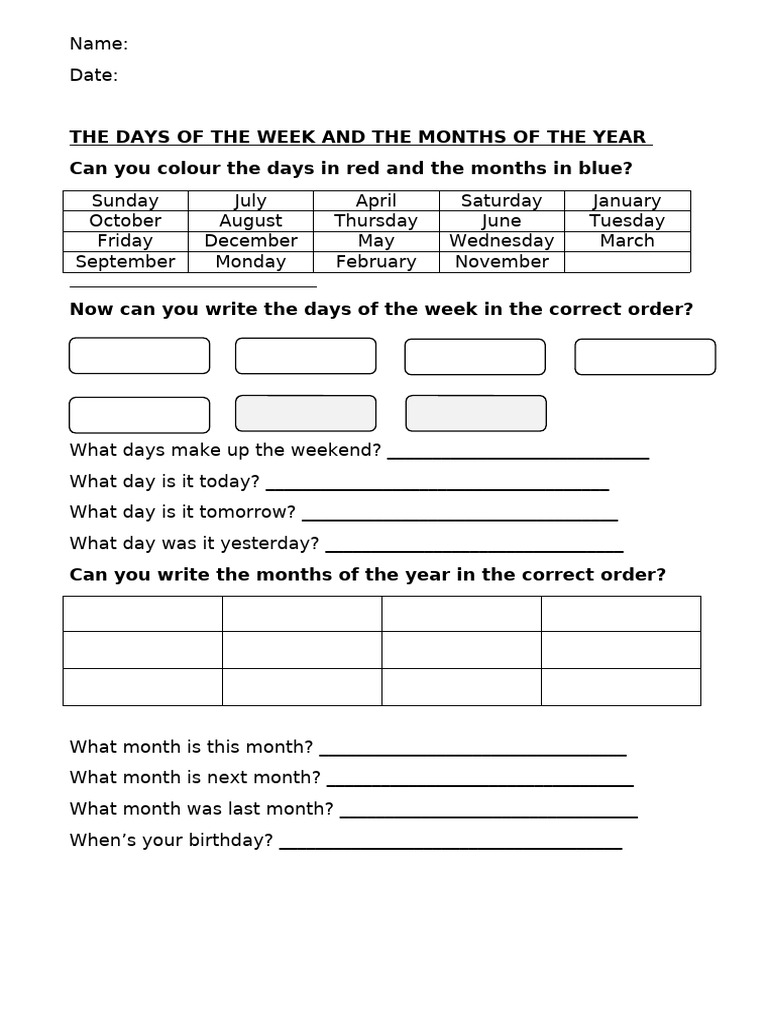 Days of The Week and Months Information Gap Activities 101065 | PDF