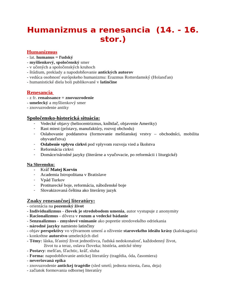 Renesancia A Humanizmus | PDF