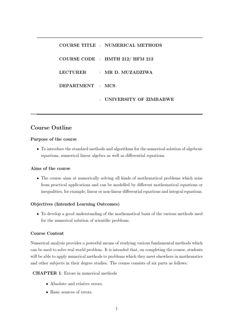Numerical Methods Course Outline | PDF | Numerical Analysis | Equations