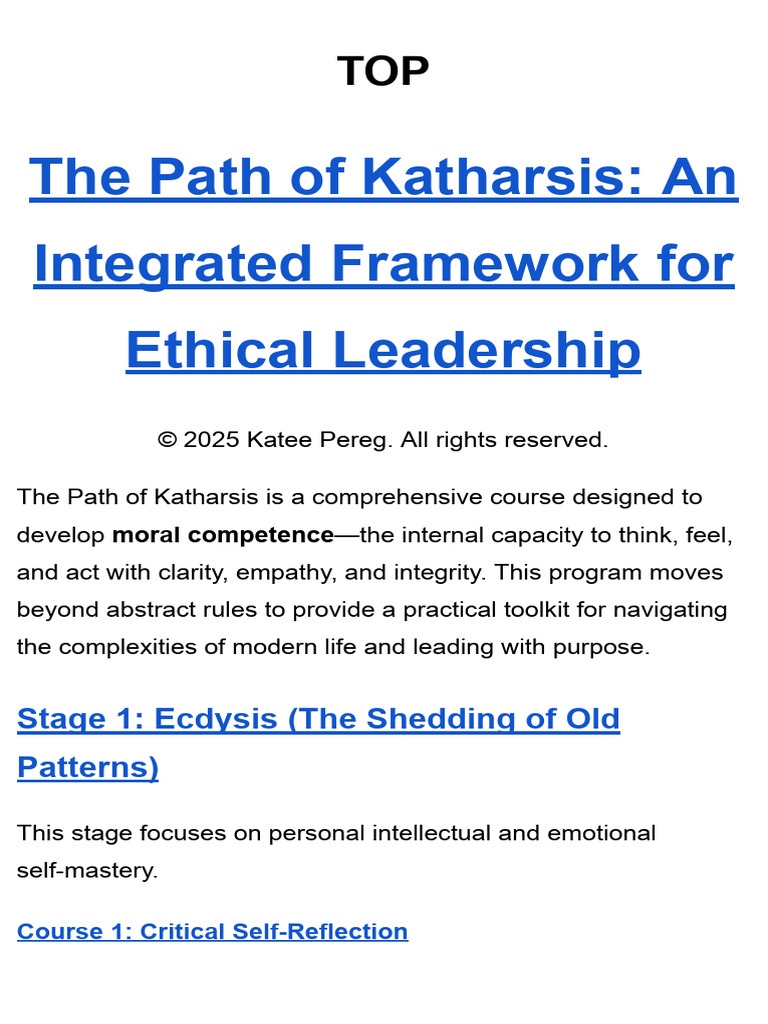 The Path of Katharsis; An Integrated Framework for Ethical Leadership | PDF | Reason | Leadership