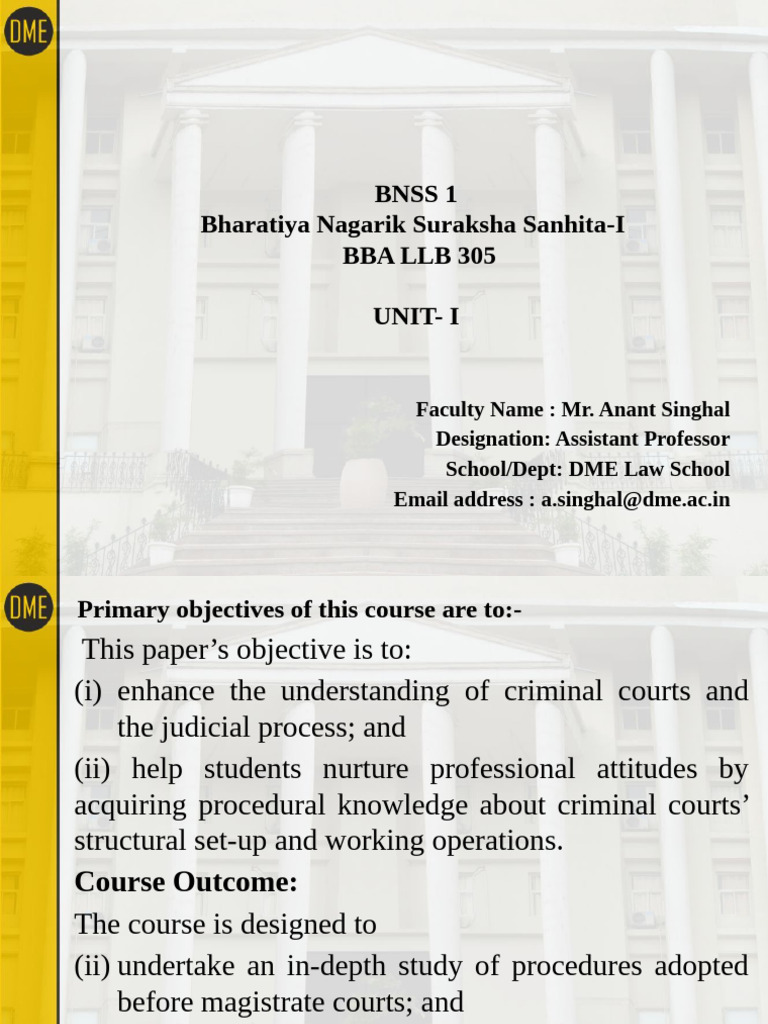 Unit 1.1 Object and Importance of Bnss | PDF | Bail | Crimes