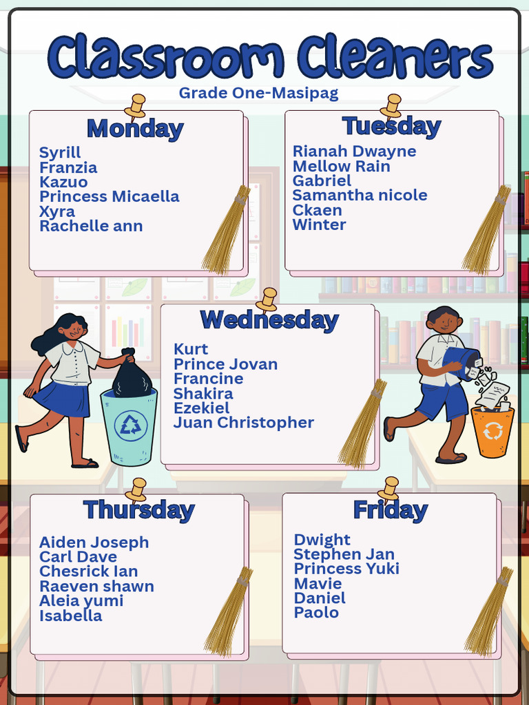 Classroom Cleaners Weekly Schedule | PDF