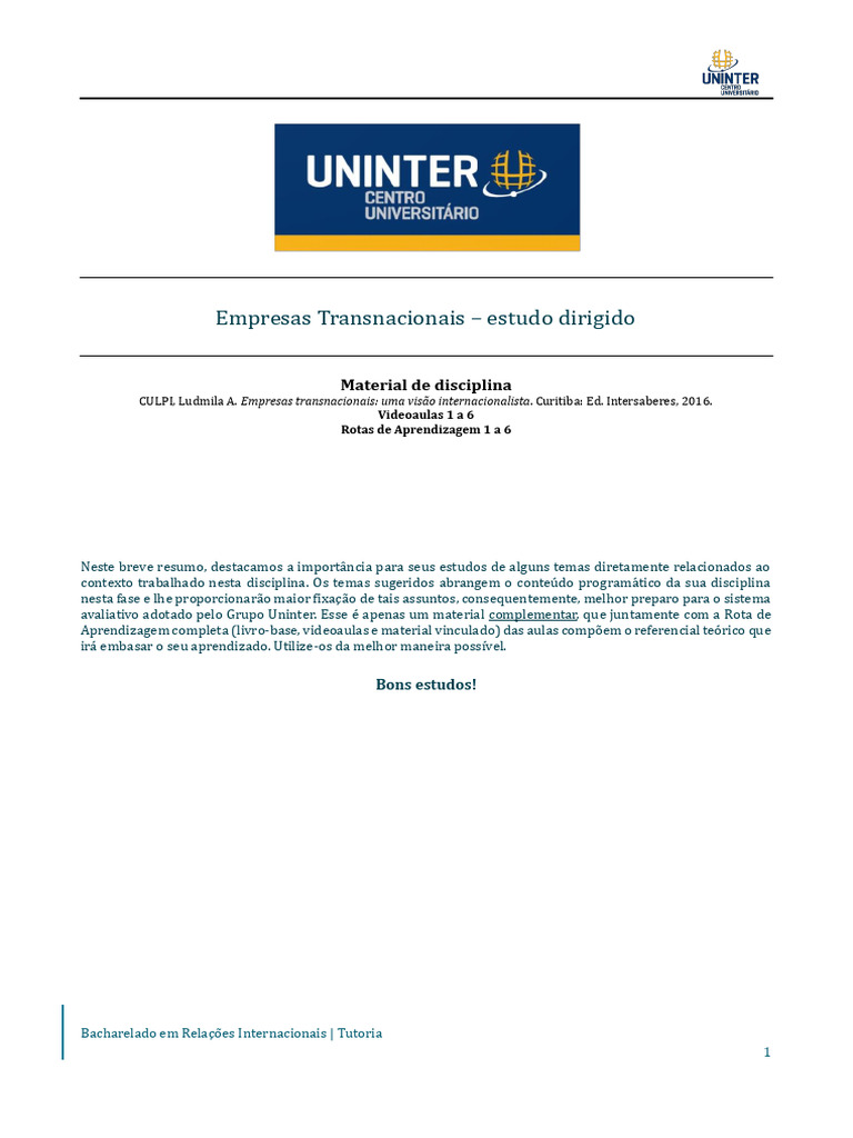 Estudo sobre Empresas Transnacionais | PDF | Internacionalização ...