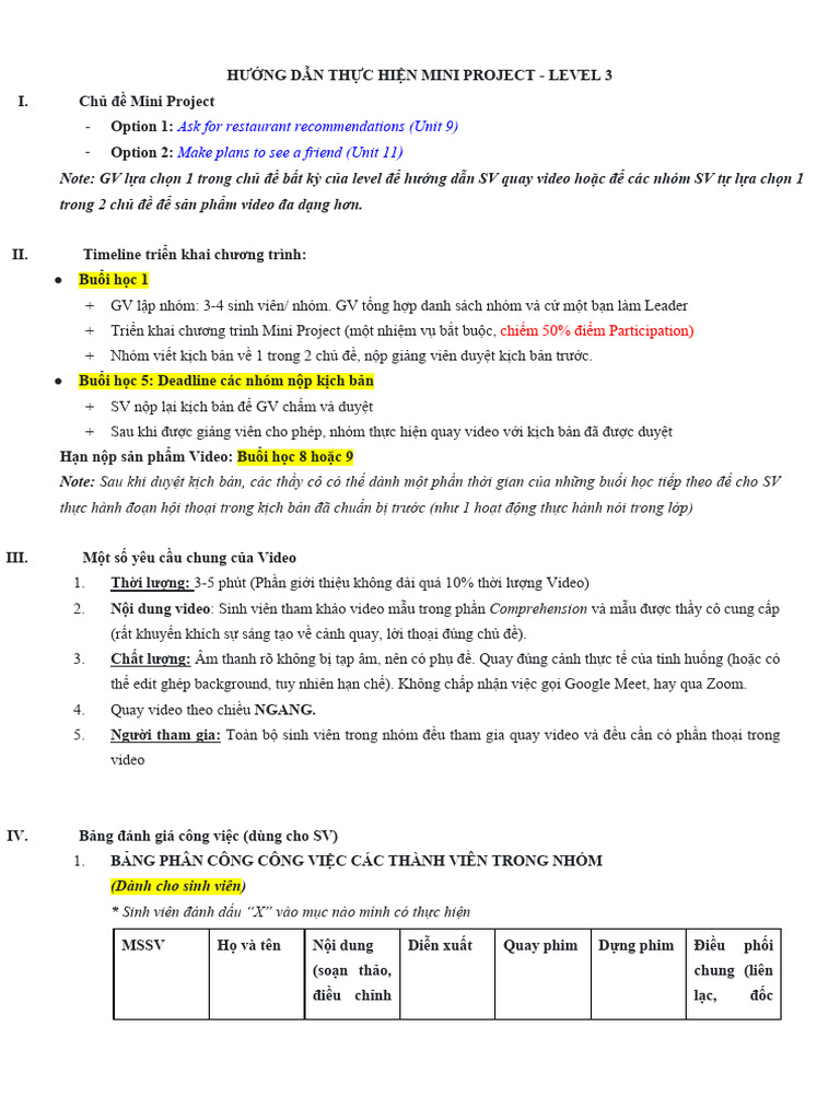 (ENG103) Hướng Dẫn Triển Khai Mini Project | PDF