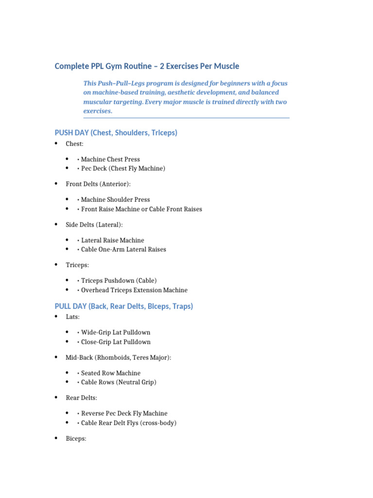 Complete PPL 2 Exercises Per Muscle | PDF