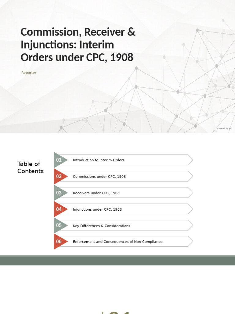 Commission, Receiver & Injunctions - Interim Orders Under CPC, 1908 - AI PPT Maker | PDF ...