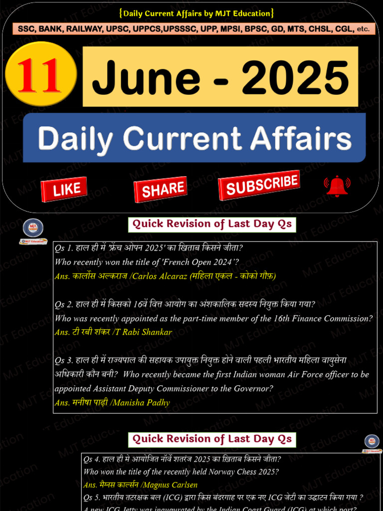 11 - JUNE 2025 Top Current Affairs-1753059579934 | PDF
