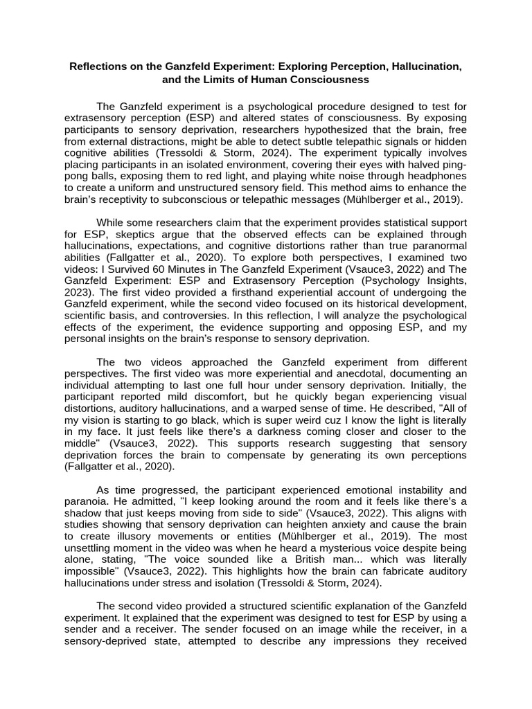 Insights on the Ganzfeld Experiment | PDF | Extrasensory Perception ...