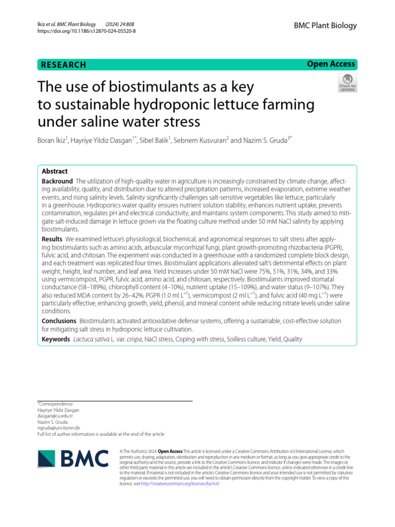 The Use of Biostimulants As A Key To Sustainable Hydroponic Lettuce ...
