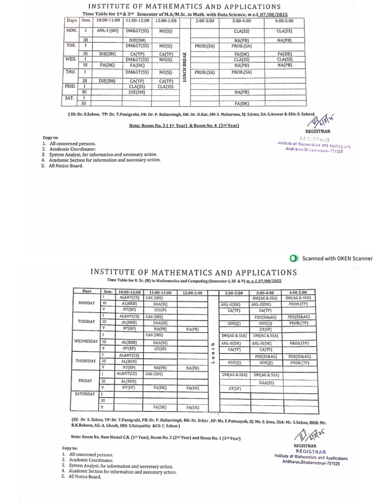 Time-Table BSC Sem 1,3,5 | PDF