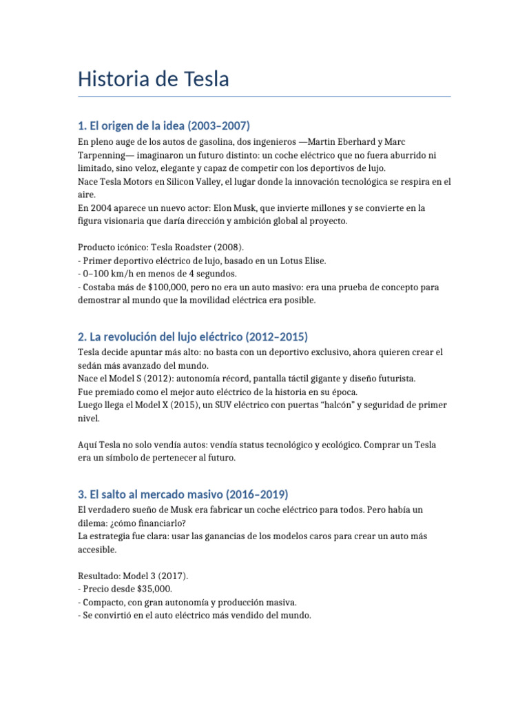 Historia de Tesla Motors: Innovación y Éxito | PDF | Elon Musk | Coche