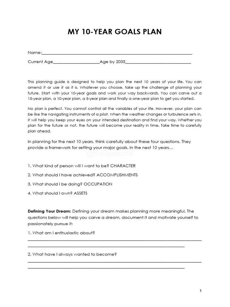 The Moneywise 10-Year Goals Planner | PDF