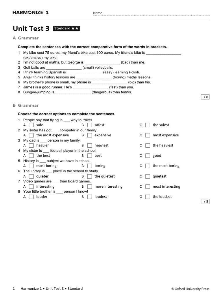 Comparative Grammar and Vocabulary Test | PDF | Volleyball | Team Sports
