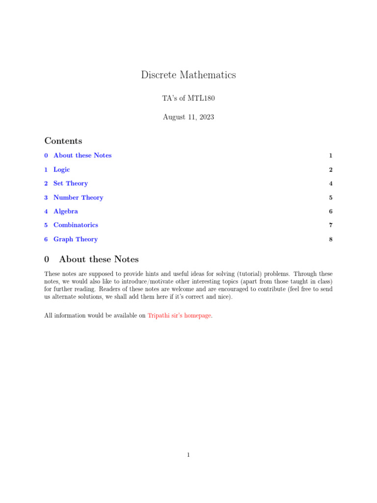 Discrete Mathematics Study Notes | PDF | Discrete Mathematics | Mathematics