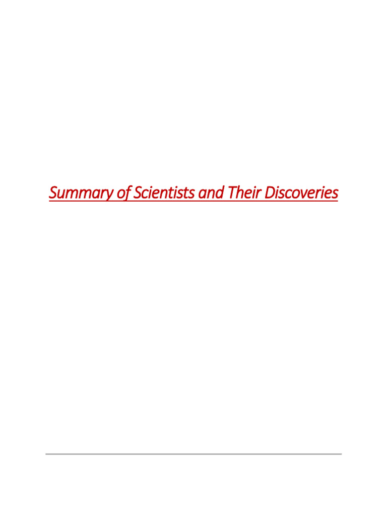 Summary of Scientists and Their Discoveries | PDF | Electron | Atoms