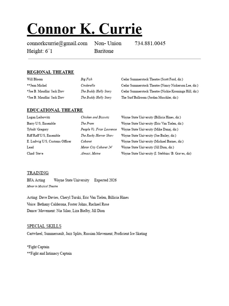 Connor K. Currie Theatre Resume | PDF