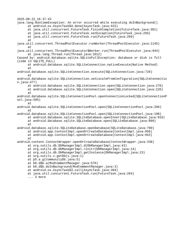 SQLite Full Exception in AsyncTask | PDF