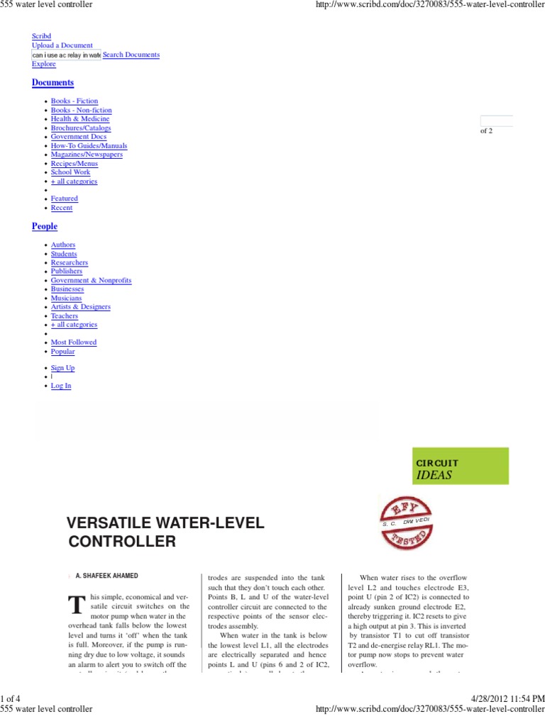 555 Water Level Controller | PDF | Switch | Relay