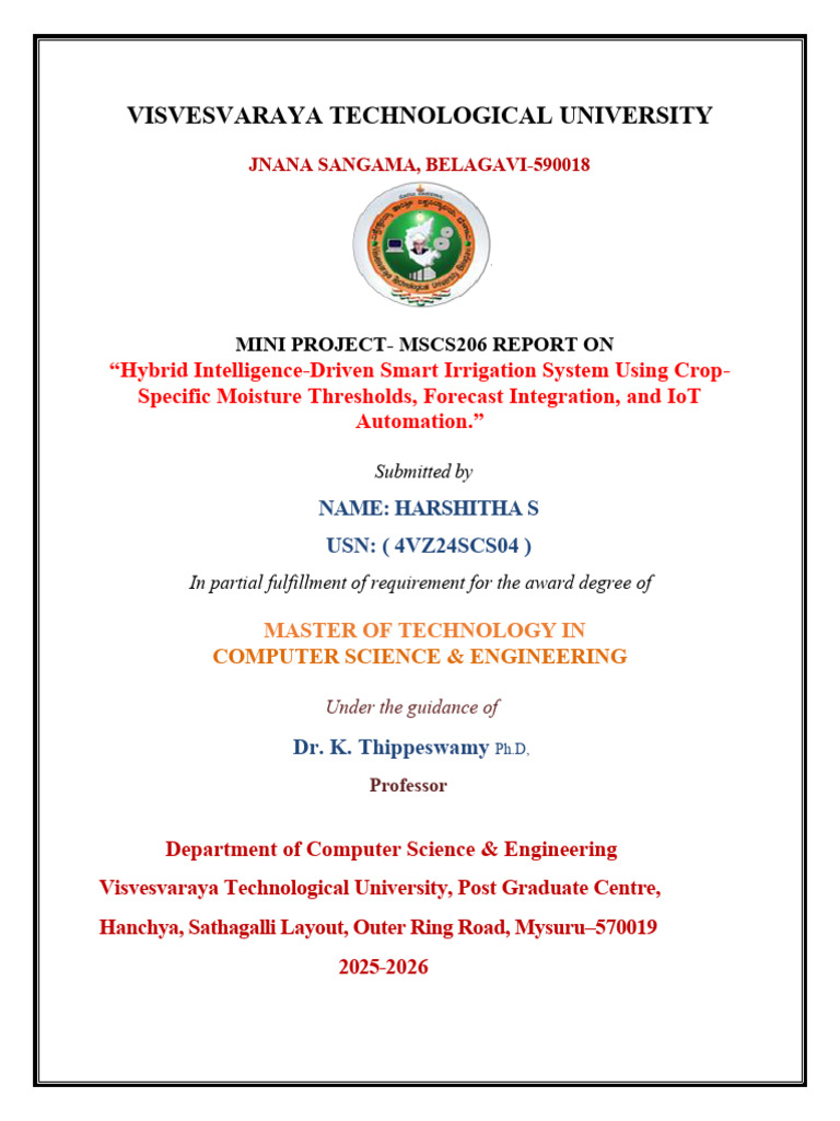 Mini Project Report Front Page | PDF