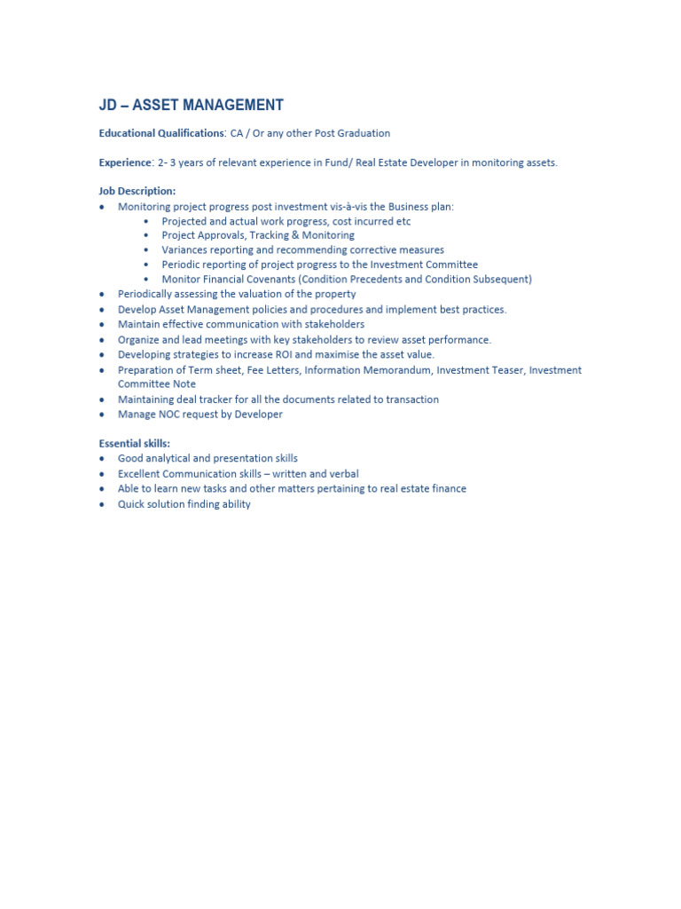 JD - Asset Management | PDF