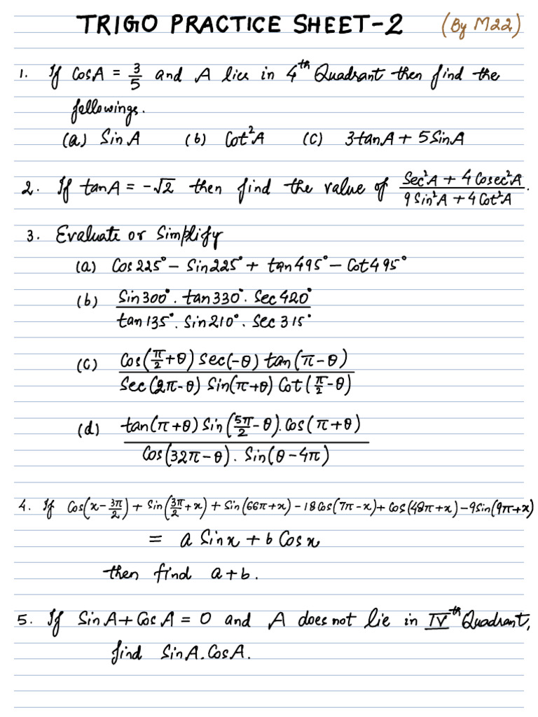 Trigonometry - Angles in Different Quadrants | PDF | Euclid | Rotation