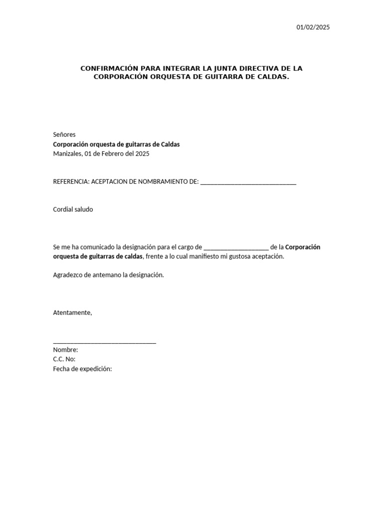 Carta Aceptacion de Junta | PDF