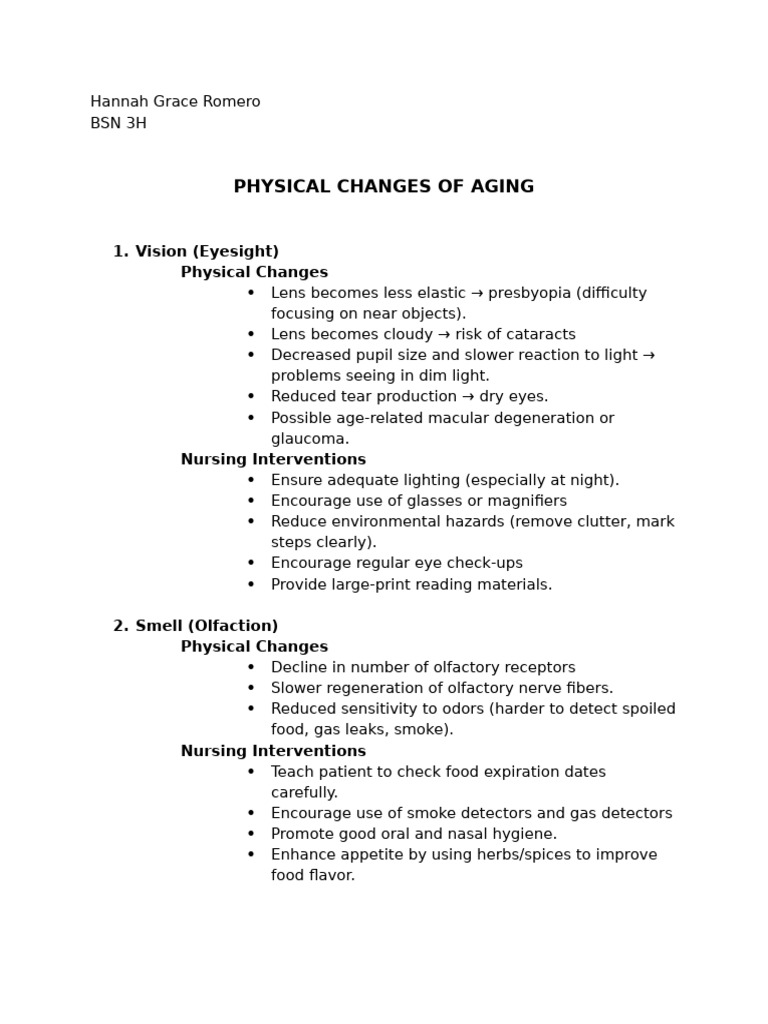 Aging Physical Changes and Nursing Care | PDF | Taste | Nervous System