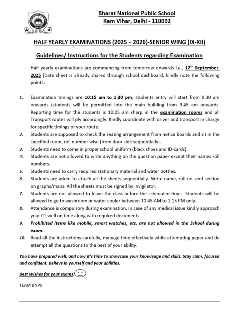Examination Instructions For Students | PDF