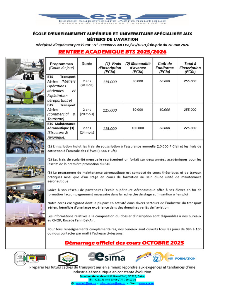 Frais de Scolarité BTS Aéronautique 2025 | PDF | Aviation