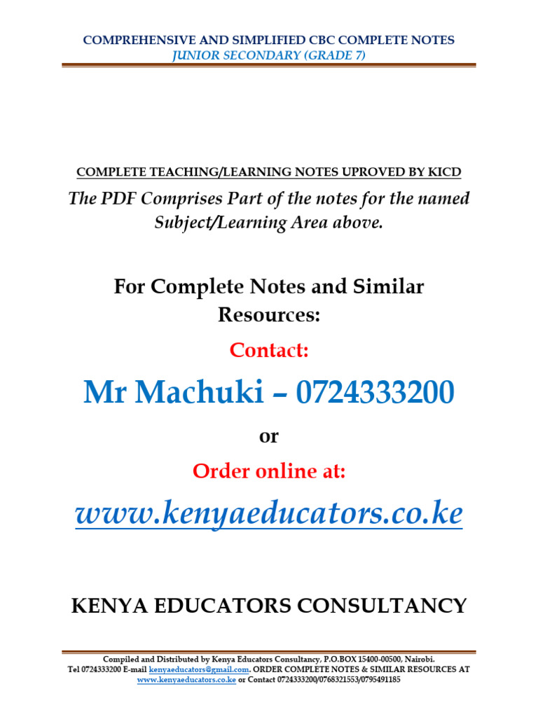 Grade 7 CBC Mathematics Notes | PDF