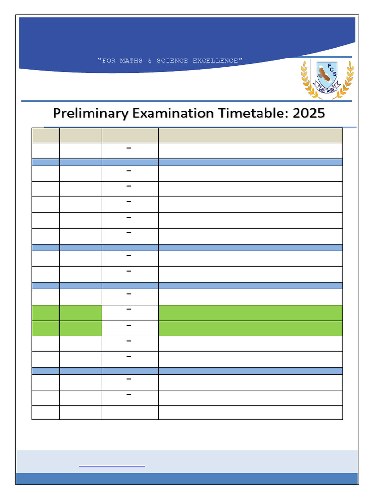 2025 Preliminary Exam Timetable | PDF