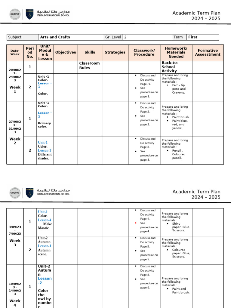 2 Arts and Crafs 1st Term Art and Crafts 2024 | PDF