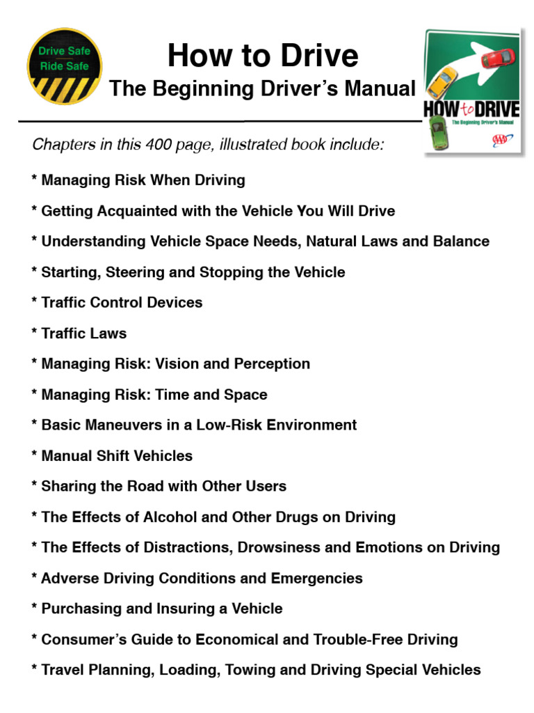 Contents of How To Drive The Beginning Drivers Manual Book | PDF