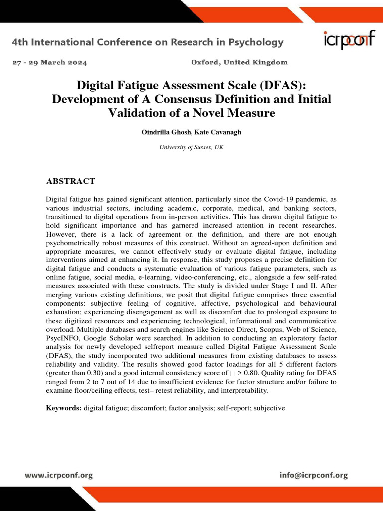 Digital Fatigue Assessment Scale Development | PDF