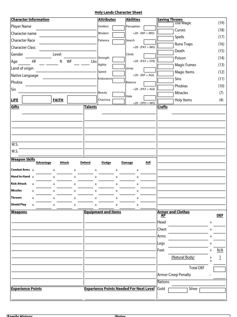 Holy Lands Character Sheet | PDF | Role Playing Games | Gaming