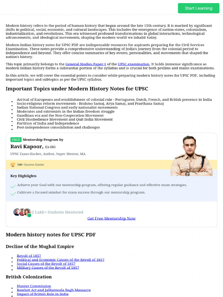 Modern History Notes For UPSC PDF - Download The Notes Here | PDF
